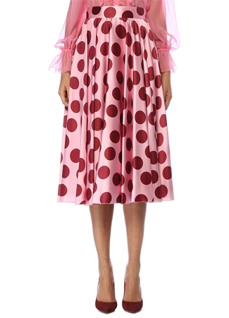 Dolce&Gabbana Kadın Pembe Puantiyeli Midi İpek Etek 38 IT