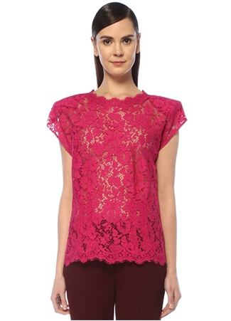 Dolce&Gabbana Kadın Pembe Omzu Vatkalı Dantel Bluz 40 IT