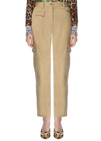 Dolce&Gabbana Kadın Bej Gabardin Kargo Pantolon 38 IT