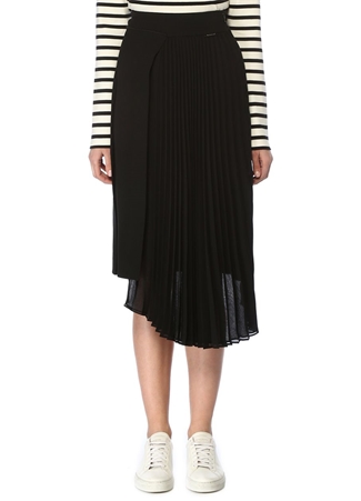 Moncler Kadın Siyah Asimetrik Pilili Midi Etek 40 IT