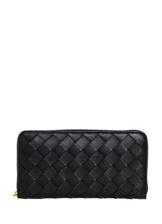 Bottega Veneta Kadın Siyah Örgü Dokulu Deri Cüzdan EU