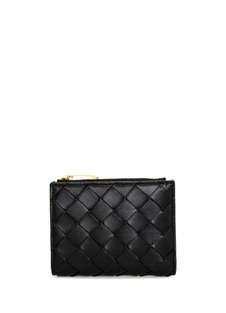 Bottega Veneta Kadın Siyah Örgü Dokulu Deri Cüzdan EU