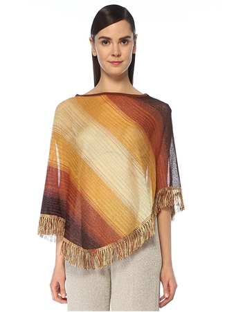 Missoni Kadın Simli Çizgili Püskül Detaylı Pelerin Sarı EU