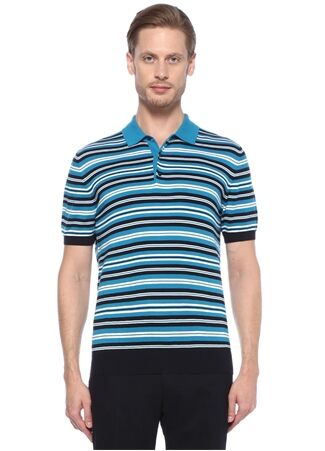 Etro Erkek Mavi Polo Yaka Çizgili T-shirt Lacivert S EU