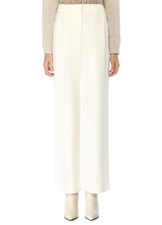 Brunello Cucinelli Kadın Beyaz Yüksek Bel Pilili Bol Kesim Krep Pantolon 40 IT