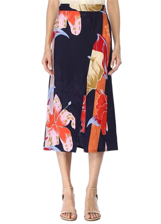 Etro Kadın Lacivert Çiçekli Yırtmaç Detaylı Midi Etek 42 IT