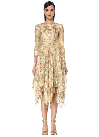Etro Kadın Bej Sırt Dekolteli Asimetrik Midi İpek Elbise 44 IT