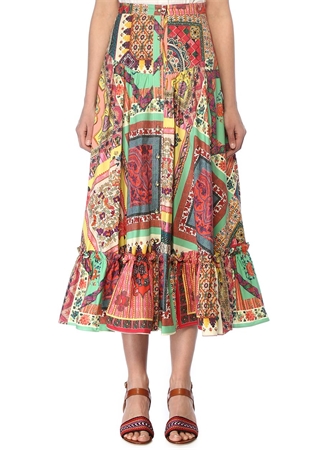 Etro Kadın Etnik Desenli Önü Düğmeli Midi Etek 40 IT