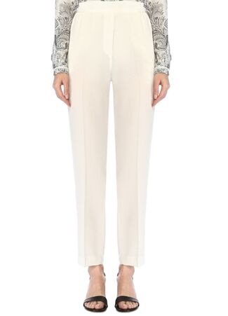 Etro Kadın Ekru Beli Lastikli İpek Pantolon Bej 38 IT