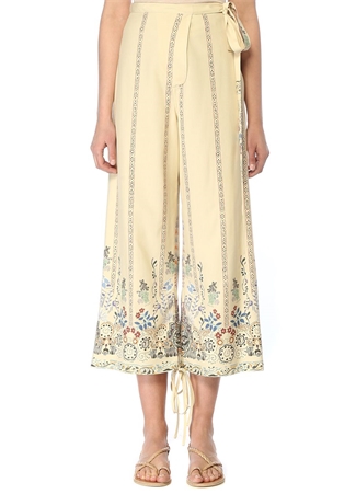 Etro Kadın Krem Etnik Desenli İpek Anvelop Pantolon Bej 42 IT