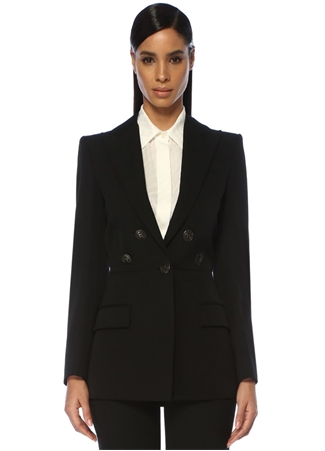 Givenchy Kadın Slim Fit Siyah Kırlangıç Yaka Yün Ceket 40 IT