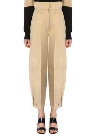 Givenchy Kadın Bej Yüksek Bel Pilili Bol Kesim Pantolon 36 IT