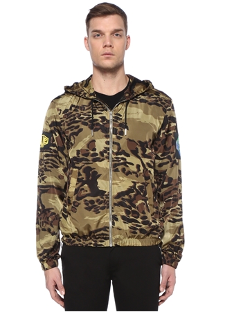 Givenchy Erkek Haki Kapüşonlu Kamuflaj Desenli Mont 50 IT