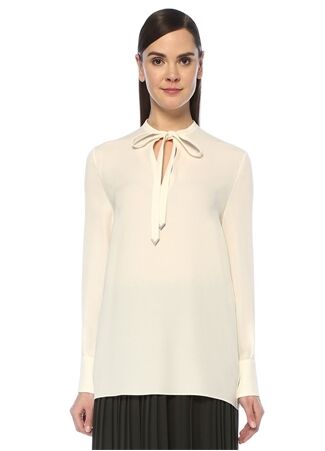 Valentino Kadın Beyaz Yakası Bağcıklı İpek Bluz 42 IT