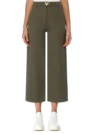 Valentino Kadın VGold Haki Wide Leg Crop Pantolon Yeşil 38 IT Valentino Kadın VGold Haki Wide Leg Crop Pantolon Yeşil 38 IT