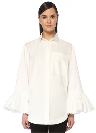Valentino Kadın Beyaz Kolu Volan Detaylı Gömlek 38 IT