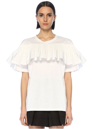 Valentino Kadın Beyaz Volanlı Garni Detaylı T-shirt L EU