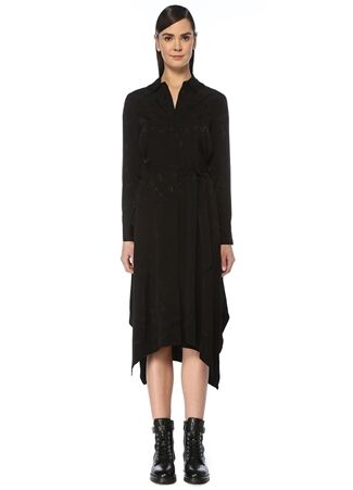 Allsaints Kadın Tilly Valentine Siyah Asimetrik Midi Gömlek Elbise XS EU