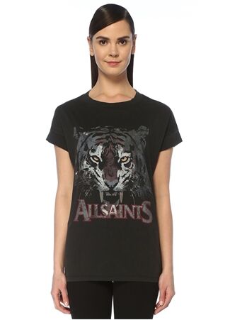 Allsaints Kadın Tiger Imogen Boy Antrasit Baskılı T-shirt Siyah M/L EU