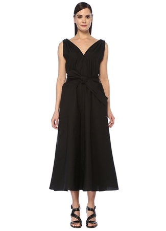 Brunello Cucinelli Kadın Siyah V Yaka Beli Kuşaklı Midi Elbise S EU Brunello Cucinelli Kadın Siyah V Yaka Beli Kuşaklı Midi Elbise S EU