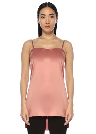 Brunello Cucinelli Kadın Pembe Kare Yaka Zincir Şeritli İpek Saten Bluz S EU