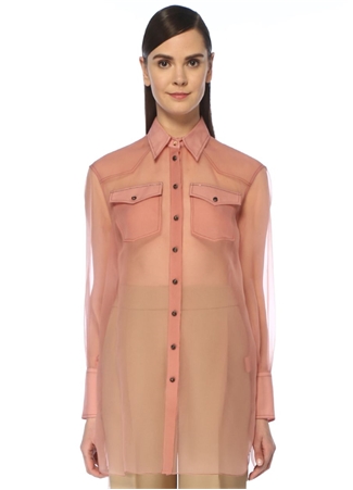 Brunello Cucinelli Kadın Pembe Kontrast Dikişli İpek Gömlek XS EU