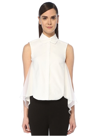 Brunello Cucinelli Kadın Beyaz Tül Garnili Gömlek S EU