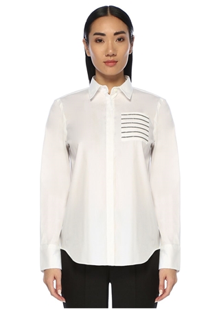 Brunello Cucinelli Kadın Beyaz Cebi Zincir Şerit Detaylı Gömlek M EU