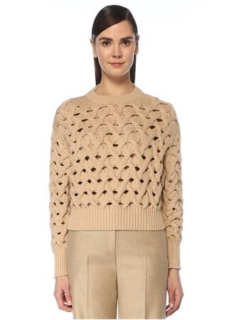 Brunello Cucinelli Kadın Bej Örgü Dokulu Kazak Kahverengi XS EU