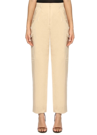 Alberta Ferretti Kadın Bej Yüksek Bel Pilili Kargo Pantolon 42 IT