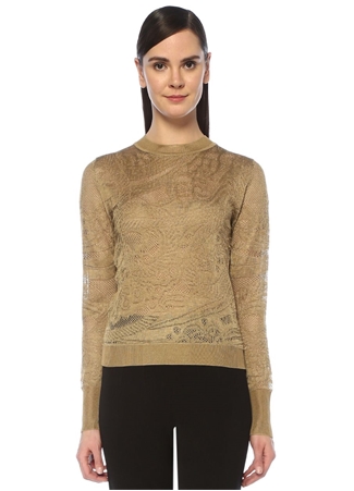 Alberta Ferretti Kadın Gold Bisiklet Yaka Delikli Kazak Altın Rengi 42 IT