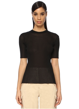 Alberta Ferretti Kadın Siyah Ribli Kısa Kol Triko 40 IT Alberta Ferretti Kadın Siyah Ribli Kısa Kol Triko 40 IT