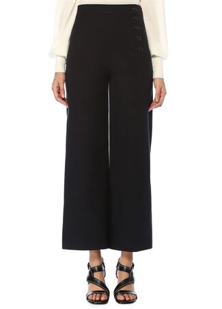 Chloe Kadın Lacivert Yüksek Bel Düğmeli Bol Kesim Pantolon 40 IT