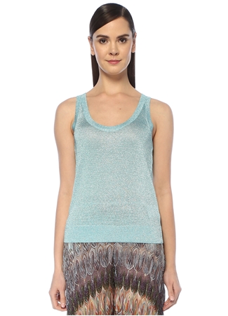 Missoni Kadın Mavi U Yaka Simli Kolsuz Triko Bluz 38 IT