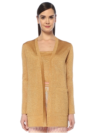 Missoni Kadın Gold Simli Cep Detaylı Uzun Hırka Altın Rengi 42 IT