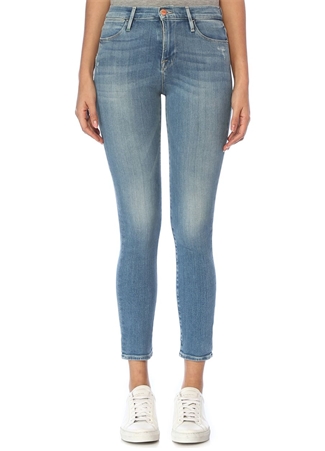 Frame Denim Kadın Yüksek Bel Yıpratmalı Skinny Jean Pantolon Mavi 25 US
