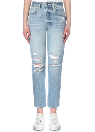 Frame Denim Kadın Le Original Yüksek Bel Yıpratmalı Jean Pantolon Mavi 25 US