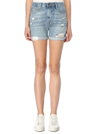 Frame Denim Kadın Le Beau Yüksek Bel Yıpratmalı Jean Şort Mavi 25 US
