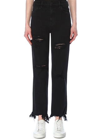 J Brand Kadın Jules Siyah Yüksek Bel Yıpratmalı Jean Pantolon 30 US