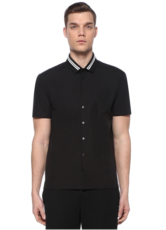 Neil Barrett Erkek Siyah Yakası Kontrast Şeritli Gömlek S Eu
