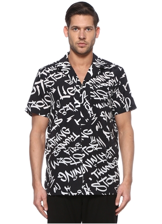 Neil Barrett Erkek Siyah Beyaz Yazı Baskılı Gömlek S Eu