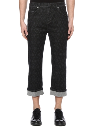 Neil Barrett Erkek Siyah Yüksek Bel Bol Paça Logolu Jean Pantolon 33 US
