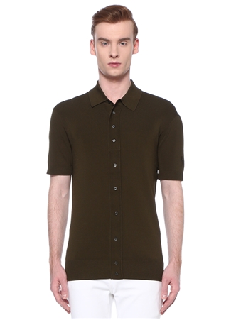 Neil Barrett Erkek Haki Polo Yaka Kolu Logo Nakışlı Kısa Kollu Triko M EU