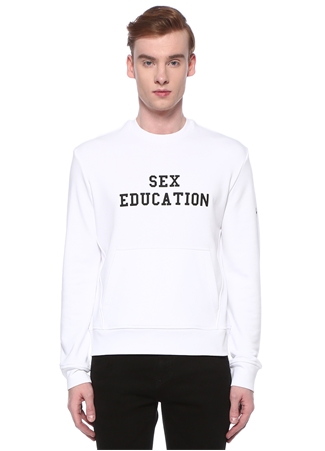 Neil Barrett Erkek Beyaz Yazı Baskılı Sweatshirt M EU