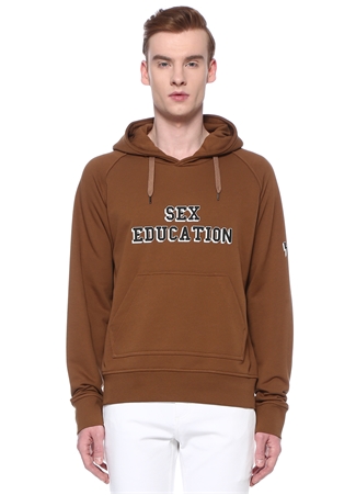 Neil Barrett Erkek Taba Kapüşonlu Slogan Baskılı Logolu Sweatshirt Turuncu S EU