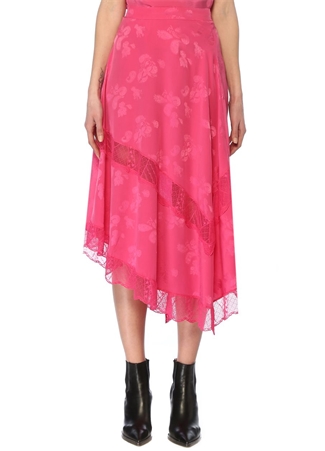 Zadig&Voltaire Kadın Juliet Şeftali Jakarlı Asimetrik Midi İpek Etek Pembe 34 FR