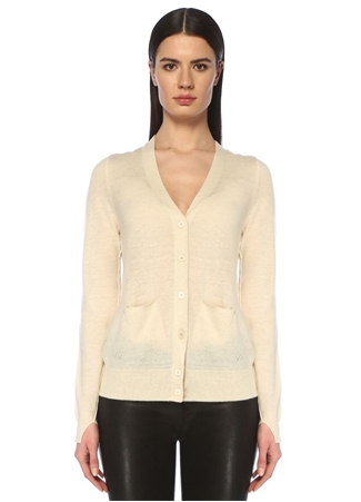 Zadig&Voltaire Kadın Kali Krem V Yaka Sırtı Taş Baskılı Kaşmir Hırka Bej S EU