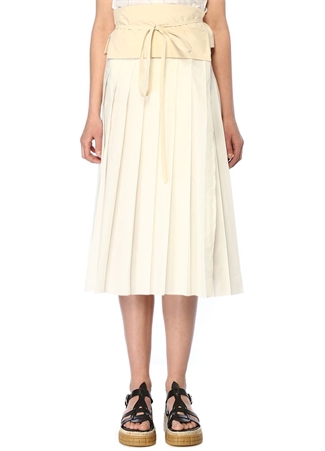 Moncler Genius Kadın 2 952 Ekru Pilili Midi Anvelop Etek Bej 42 IT