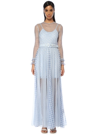 We Are Kindred Kadın Valenvia Mavi Pötikareli Kemerli Maksi Tül Elbise 8 AU