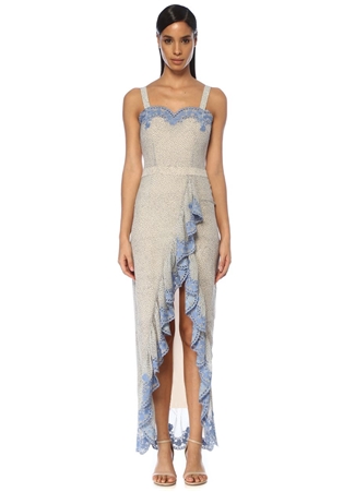 We Are Kindred Kadın Argentina Mavi Beyaz Yırtmaçlı Maksi Şifon Elbise 6 AU